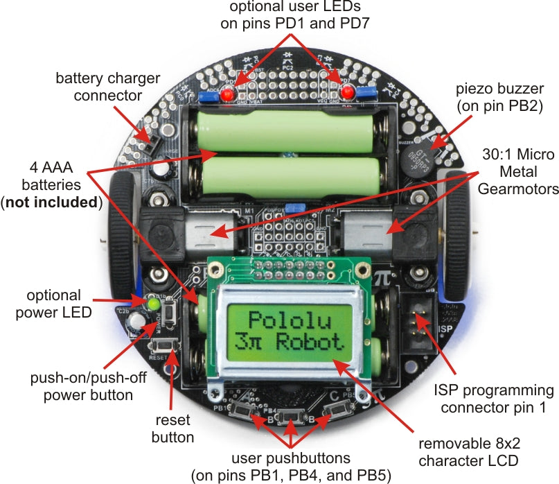 Pololu 3pi Robot Arduino Compatible Atmega328p With Reflectance Sensors 2816